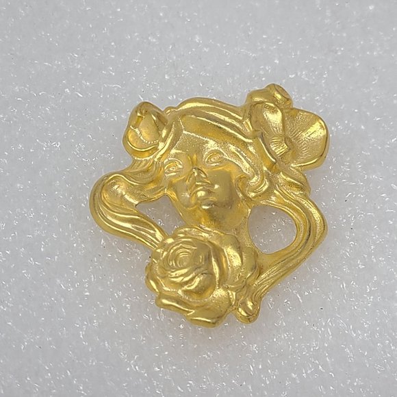 Jewelry | Vintage Art Nouveau Floral Goddess Muse Brooch Pin Gold Tone ...
